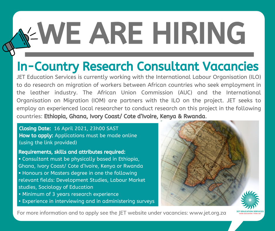 WE ARE HIRING: IN-COUNTRY CONSULTANT VACANCIES — JET Education Services